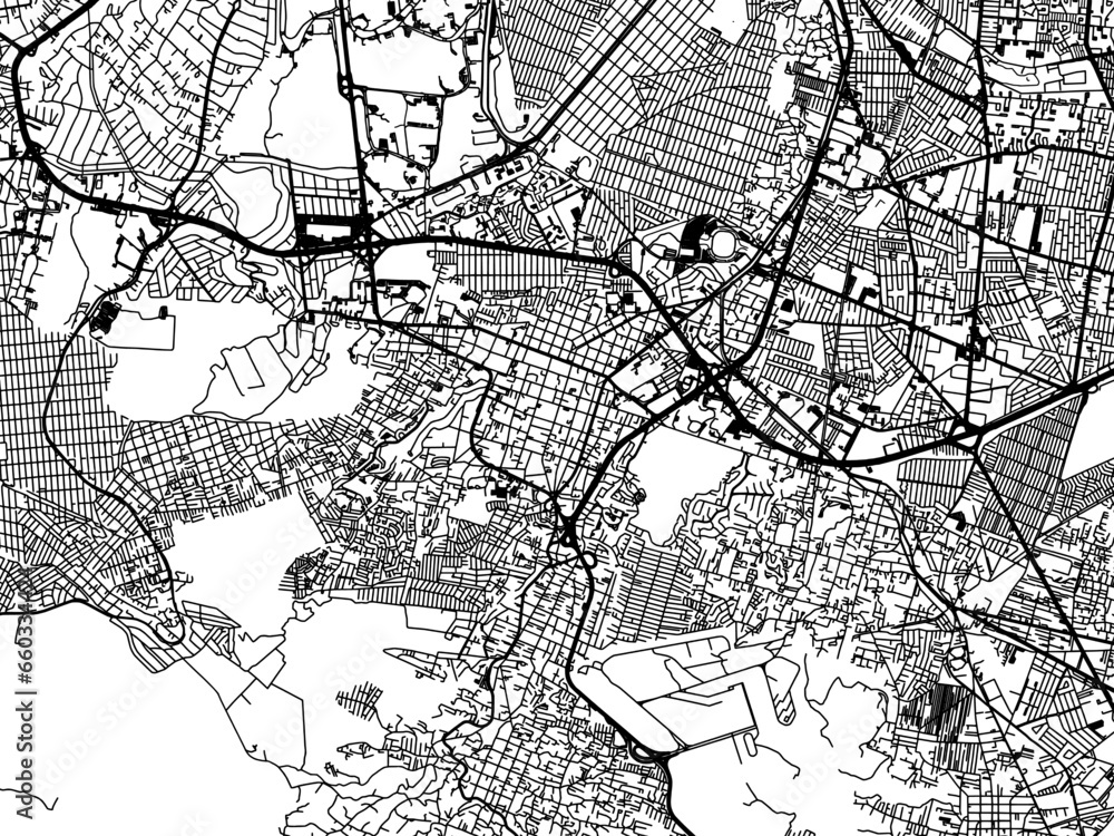Vector road map of the city of Tlalpan in Mexico with black roads on a ...