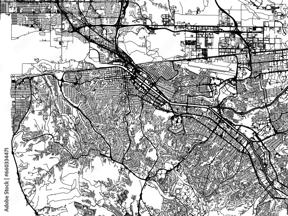 Vector road map of the city of Tijuana in Mexico with black roads on a ...