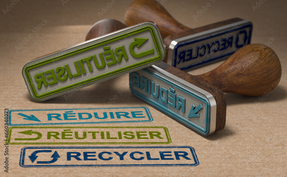 Gestion des déchets. 3R Réduire, Réutiliser et Recycler Stock イラスト ...