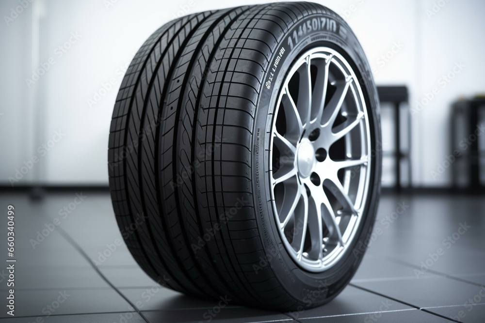 A detailed view of a tire displaying measurements for its width, height ...