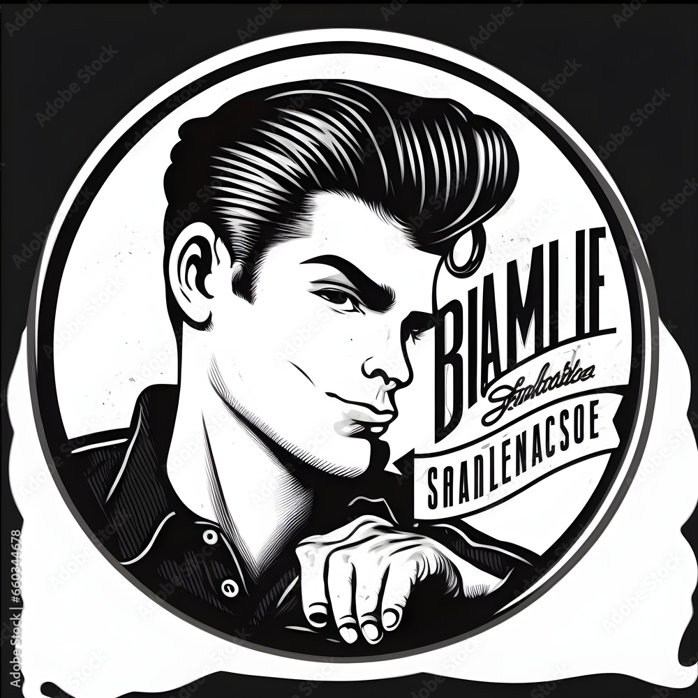 black and white circular pomade jar label logo a close up of a cartoon ...