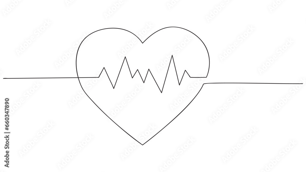 Continuous one line drawing heart pulse logo icon. Healthcare, medical ...