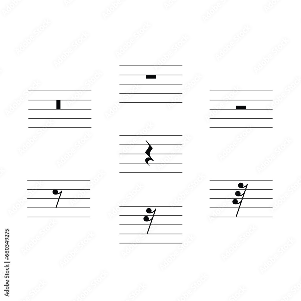 Rest symbol set flat vector isolated on white background. Musical ...