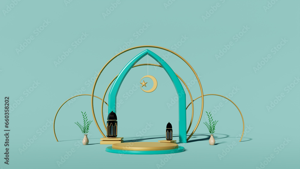Islamic podium with product display empty stage display stand studio ...