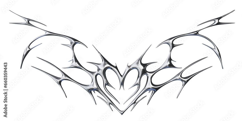 3d chrome metal neo tribal icon. Flame y2k shape in liquid mercury. 3d ...