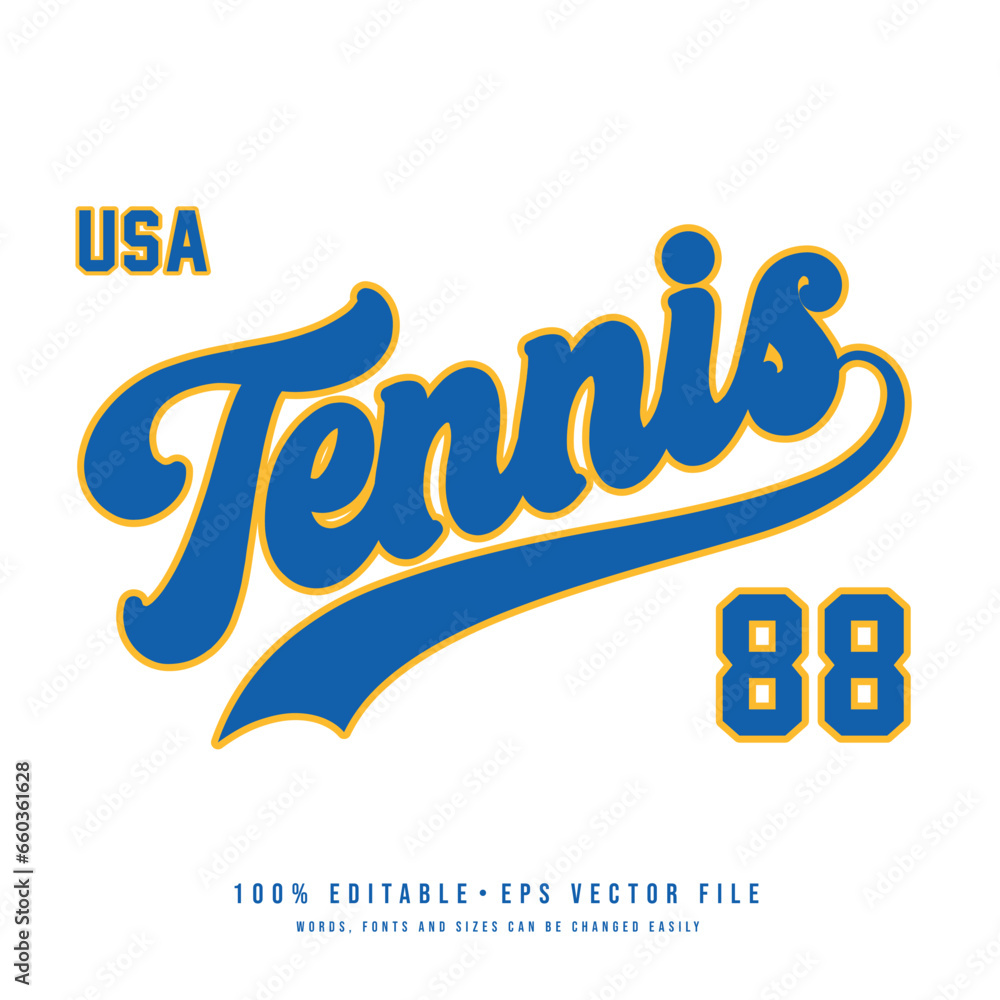 Tennis 88 text effect vector. Editable college t-shirt design printable ...