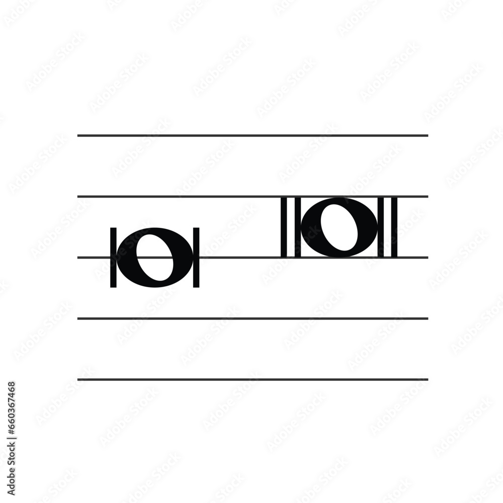 Breve or Double whole note symbol on staff flat vector isolated on ...