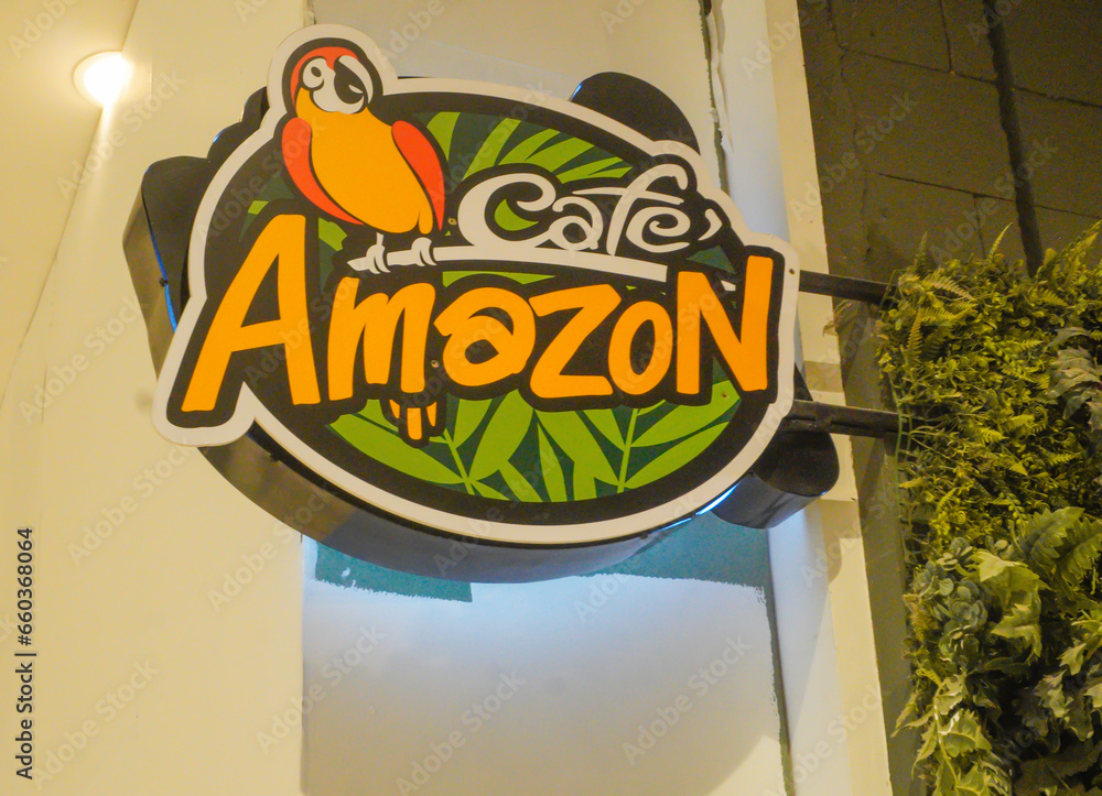 Bangkok, Thailand, October 11, 2023. Shop logo. Cafe Amazon is ...