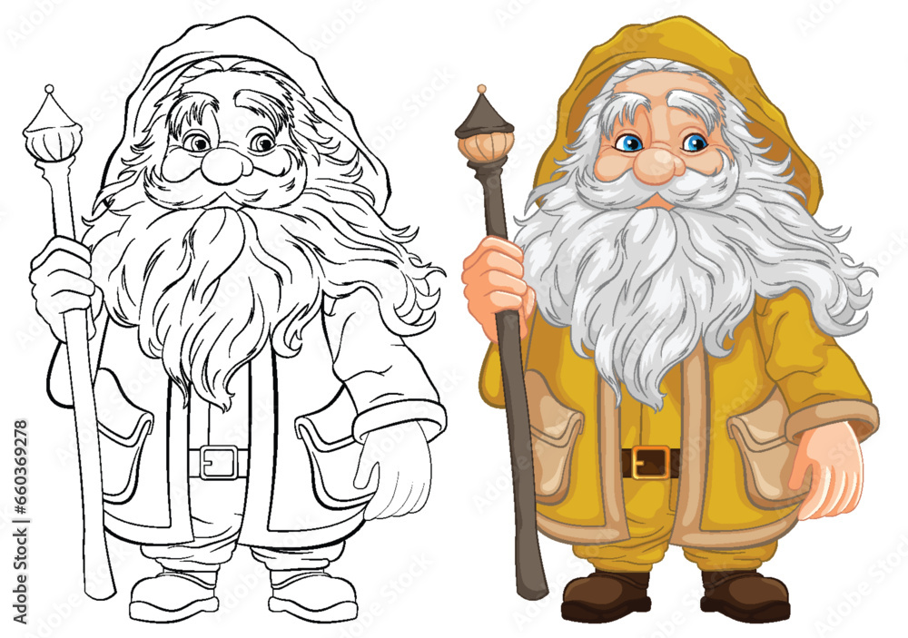 Old Man Wizard Cartoon Character in Yellow Hoodie Stock Vector | Adobe ...