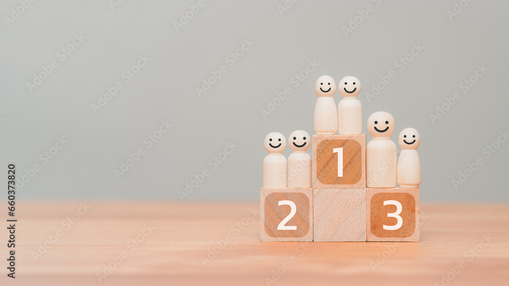 Wooden dolls standing on the podium 1st, 2nd, 3rd positions of wooden ...