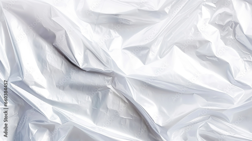 Transparent white glossy wrinkled plastic texture. Crumpled thin ...