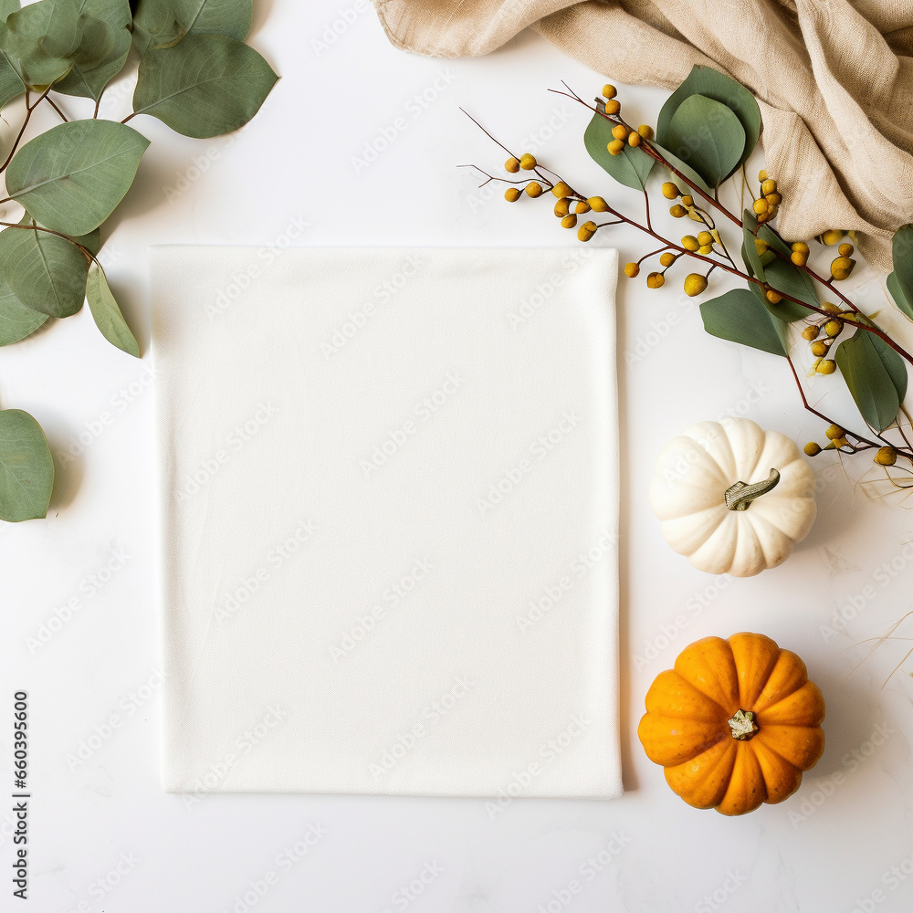 Simple modern background for product mockups, cheese cloth, eucalyptus ...