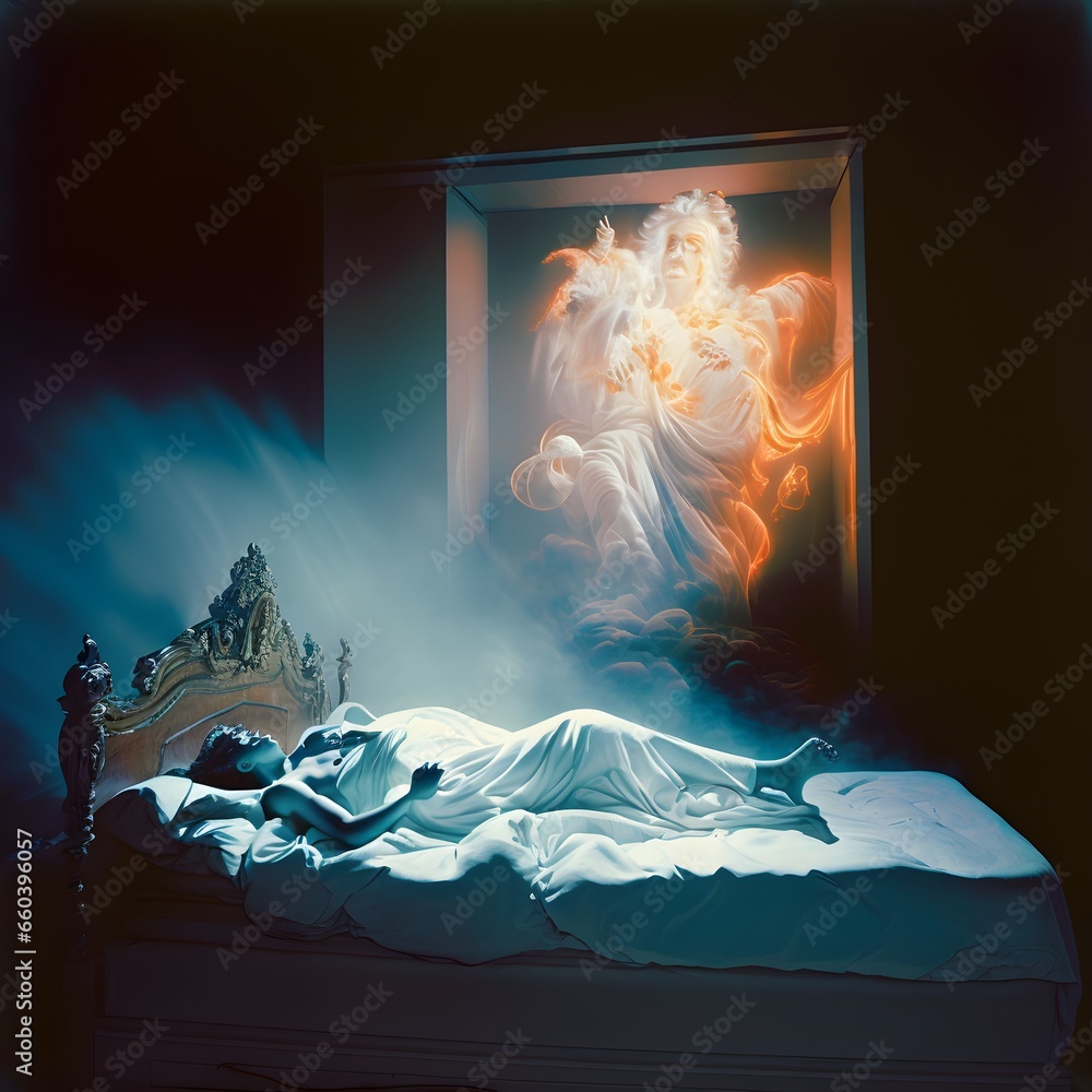 1980s cinemastill of a 1980s ancient deity sleeping in his bed astral ...