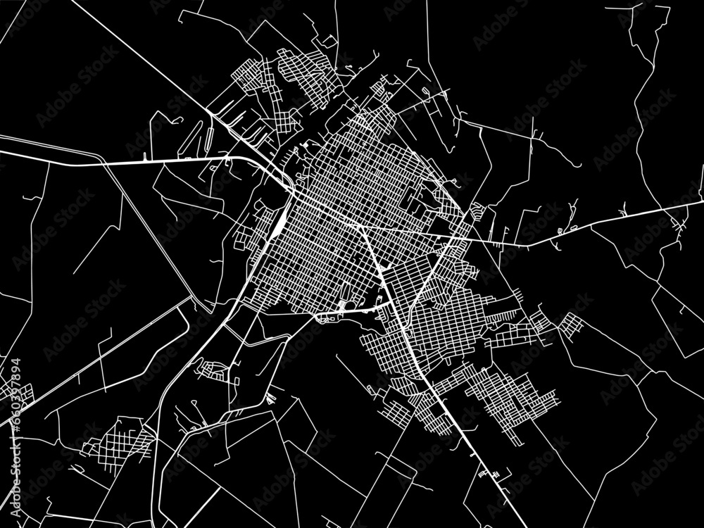 Vector road map of the city of Guamuchil in Mexico with white roads on ...