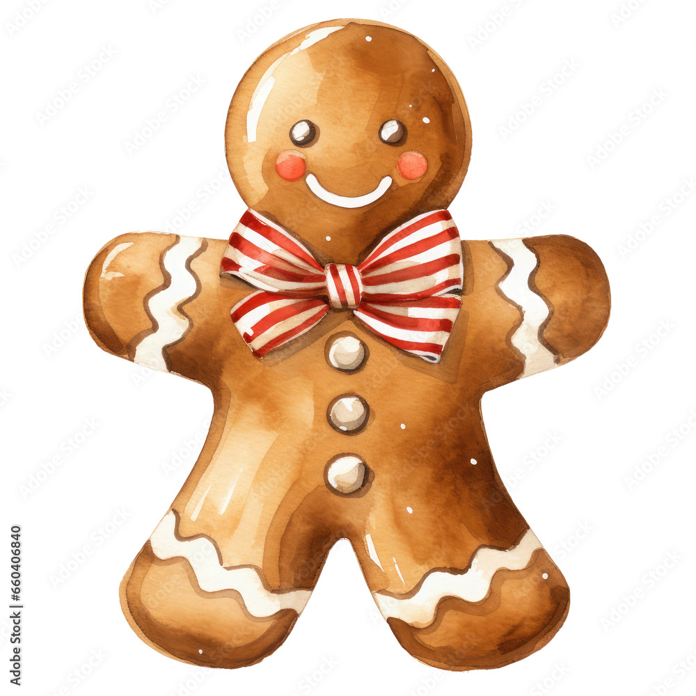 Watercolor gingerbread man isolated clipart Stock Photo | Adobe Stock