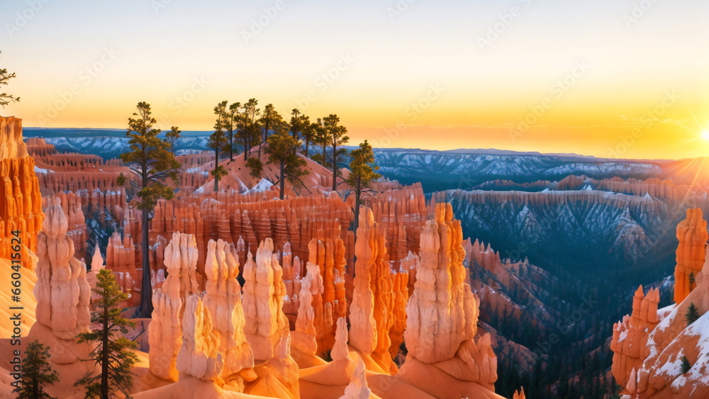 Beautiful rich nature of Bryce Canyon National Park at sunset. High ...