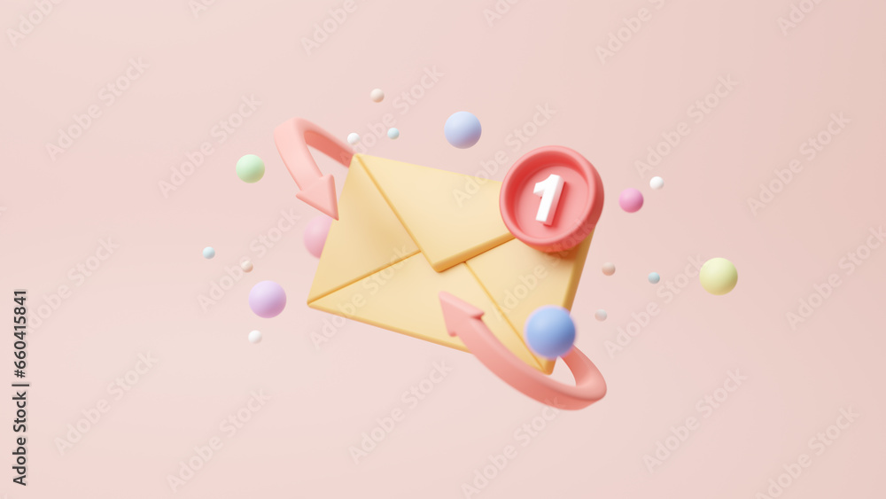 New email notification concept. 3d yellow mail envelope icon symbol. Email advertising, direct ...