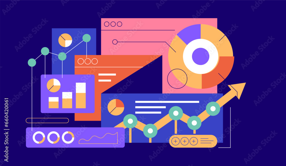 Data Analysis Illustration with Charts. Colorful Data Visualization ...