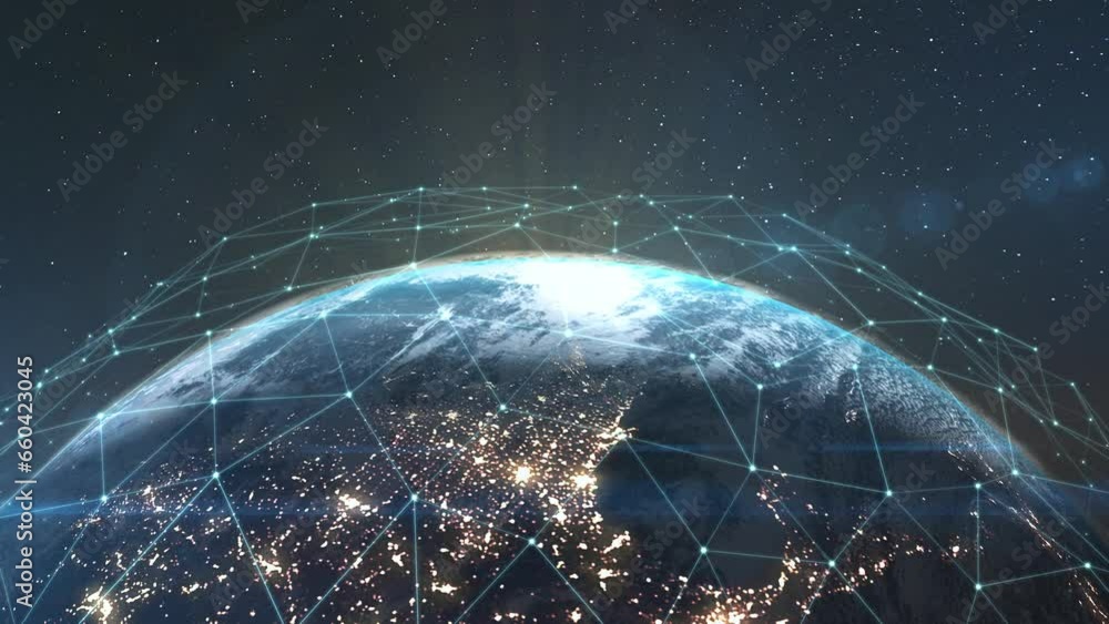 World Wide Web over planet Earth, forming a grid over America. Abstract ...