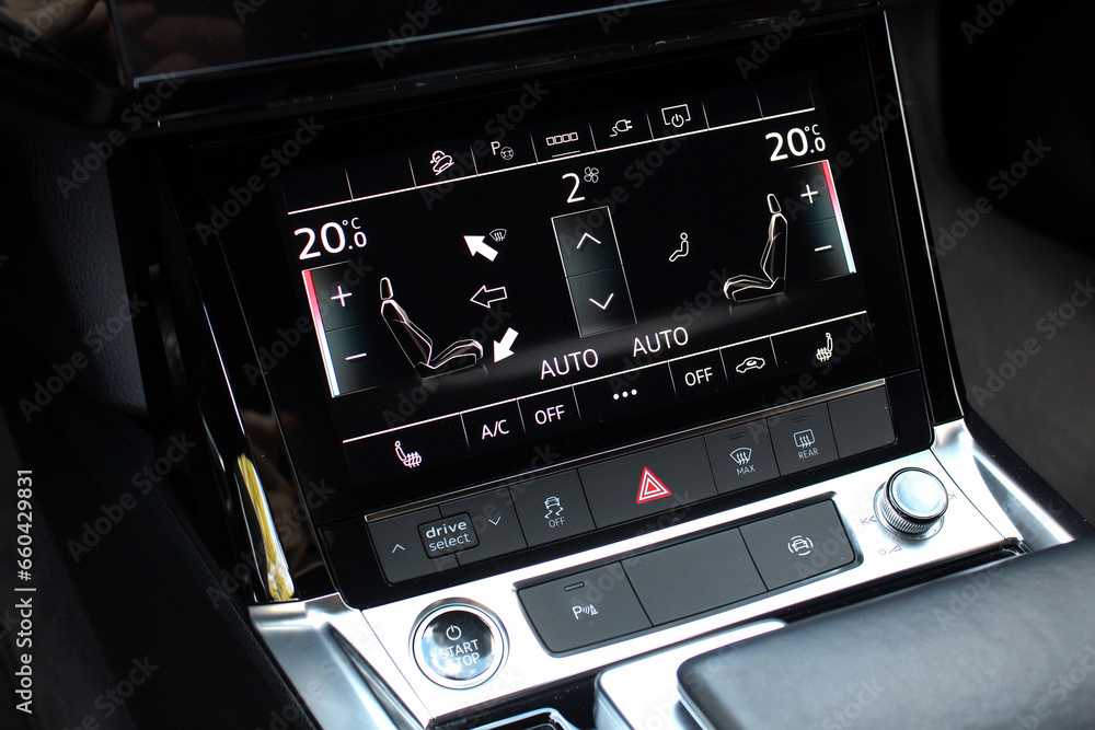 Touch panel climate control of an electric car. Electric car interior ...