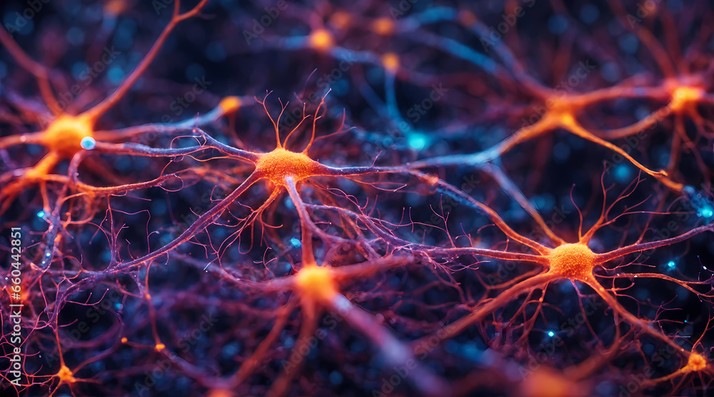 Neurons cells concept, Neuron cells neural network under microscope ...