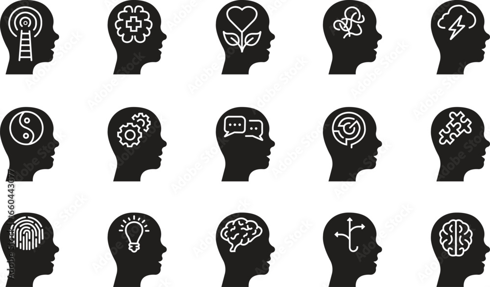 Set of Mental health flat icons. Emotional support, Inspiration ...