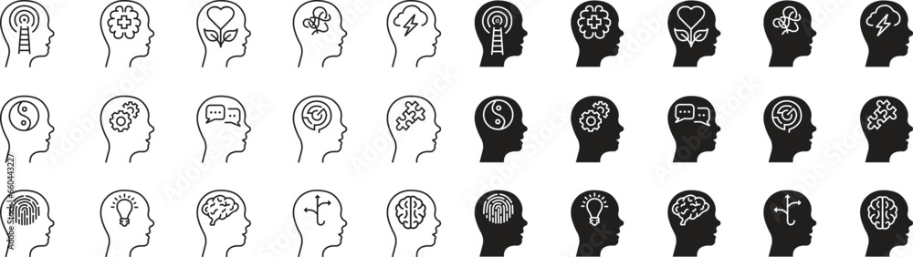 Mental health flat icons Set. Emotional support, Inspiration ...