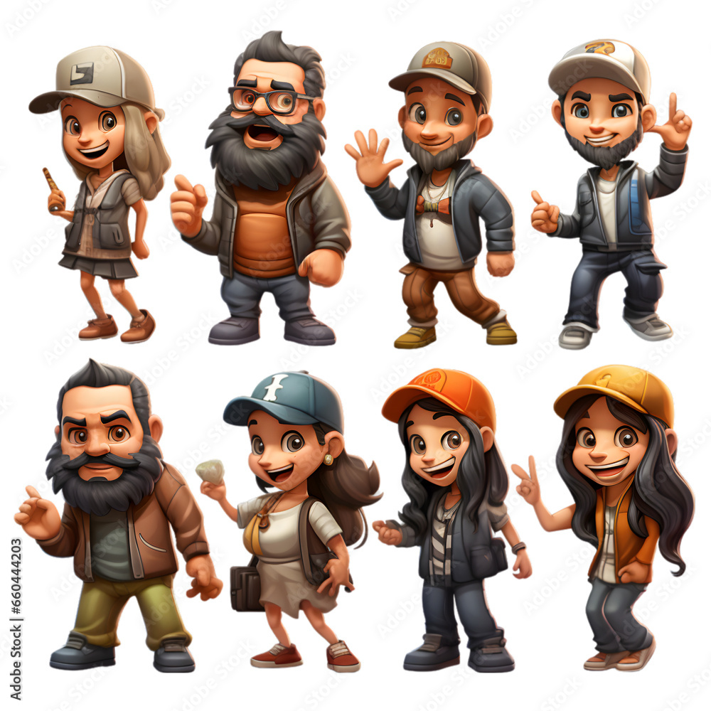 Set of sportsmans multiple poses, facial expressions character with 3D ...