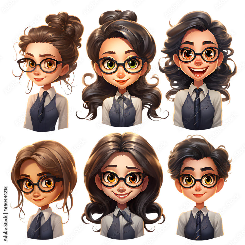 Set of accountant woman multiple poses, facial expressions character ...