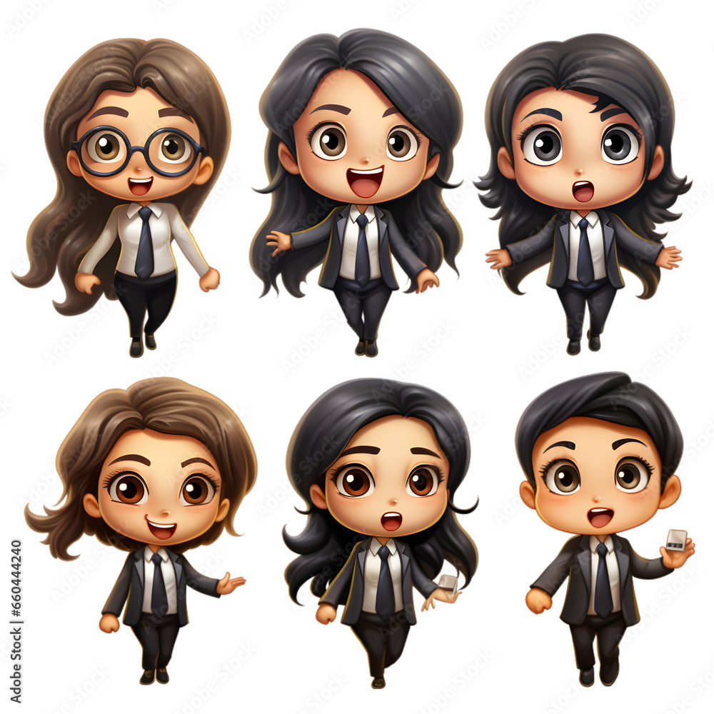 Set of accountant woman multiple poses, facial expressions character ...