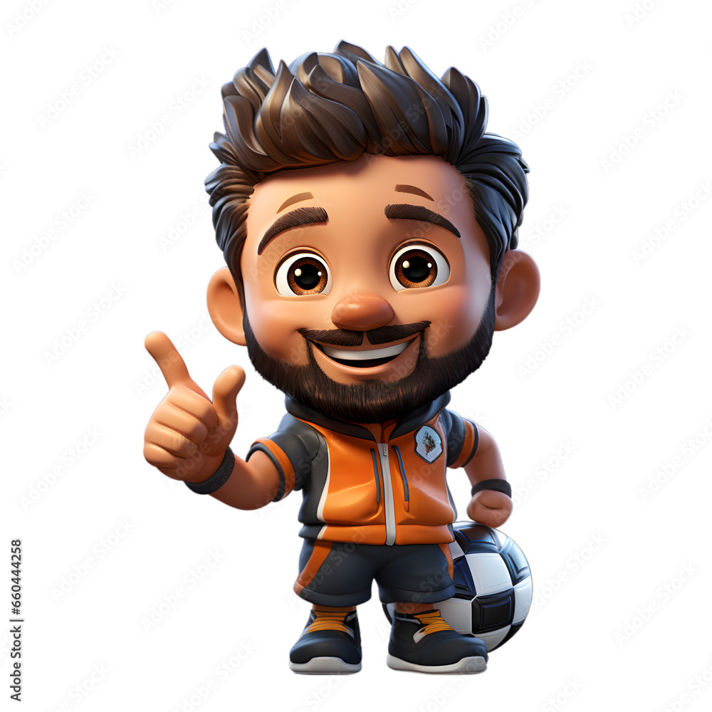 Set of soccer multiple poses, facial expressions character with 3D ...