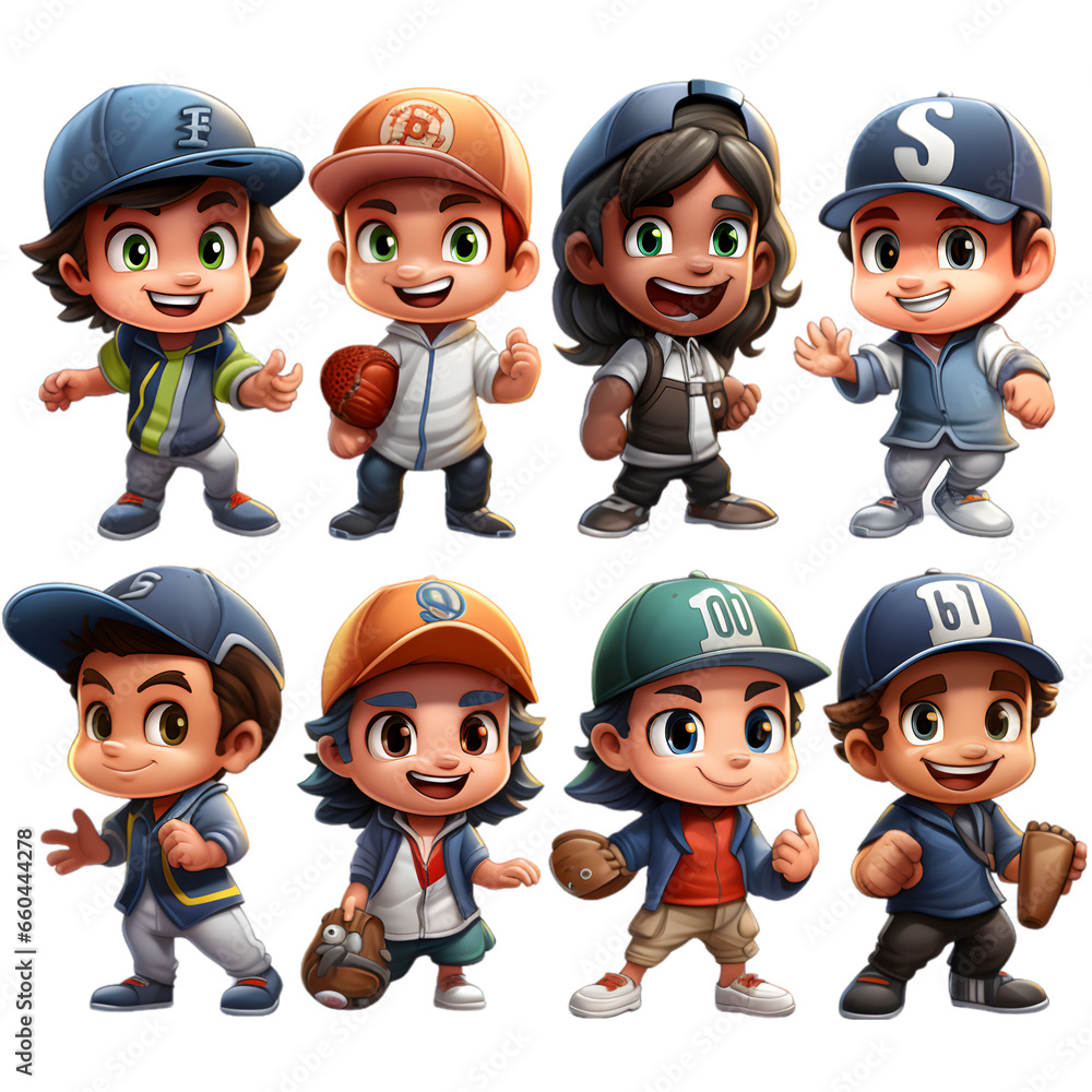 Set of sportsmans multiple poses, facial expressions character with 3D ...
