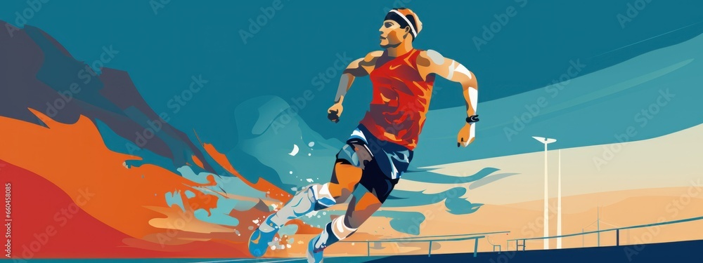 concept banner. illustration of a girl athlete participating in the ...