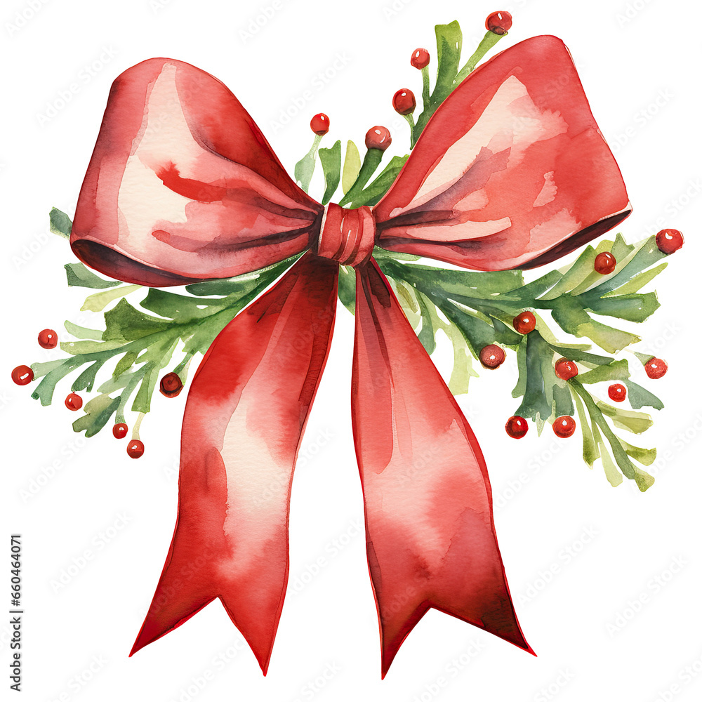 Watercolor Christmas red ribbon isolated clipart Stock Photo | Adobe Stock