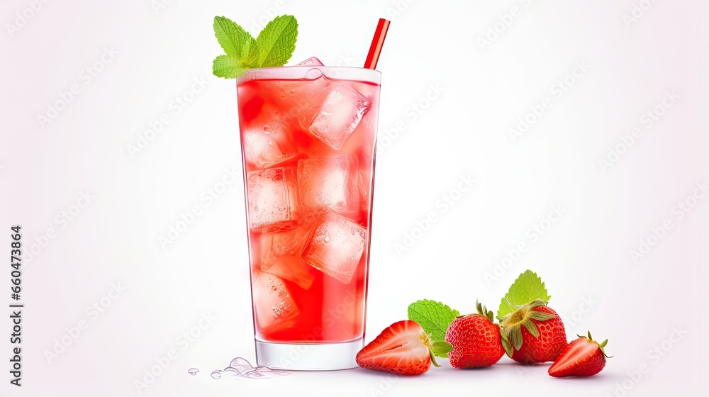 Strawberry drink on white background with shadows Summer spritz with ...