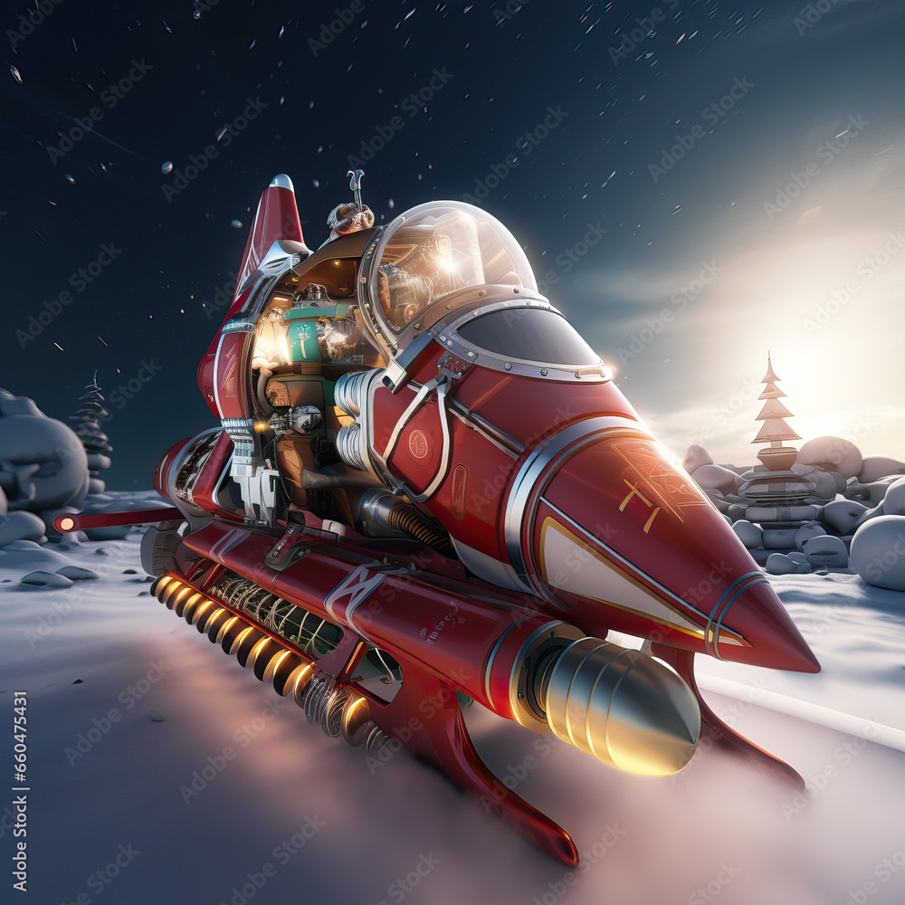 Santa's Futuristic Rocket Sleigh, Generative AI illustration Stock ...