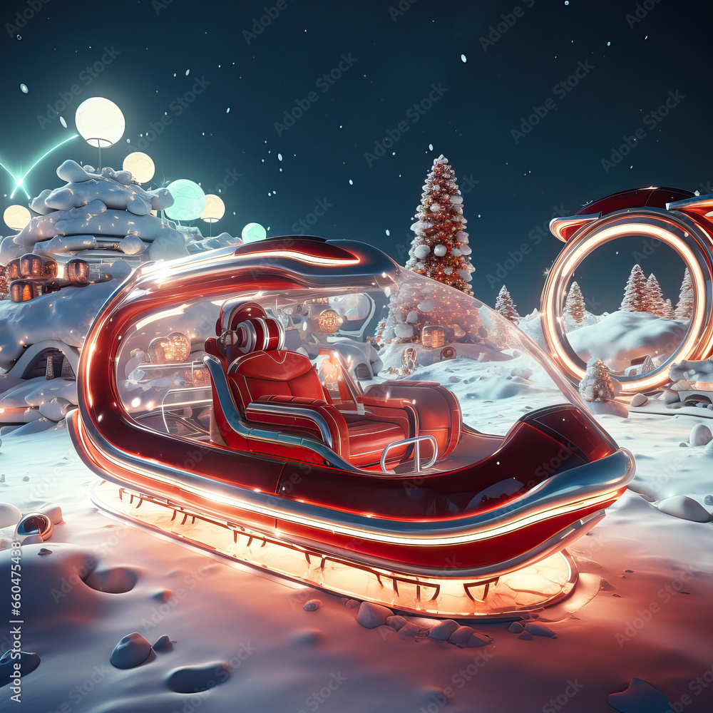 Santa's Futuristic Rocket Sleigh, Generative AI illustration Stock ...