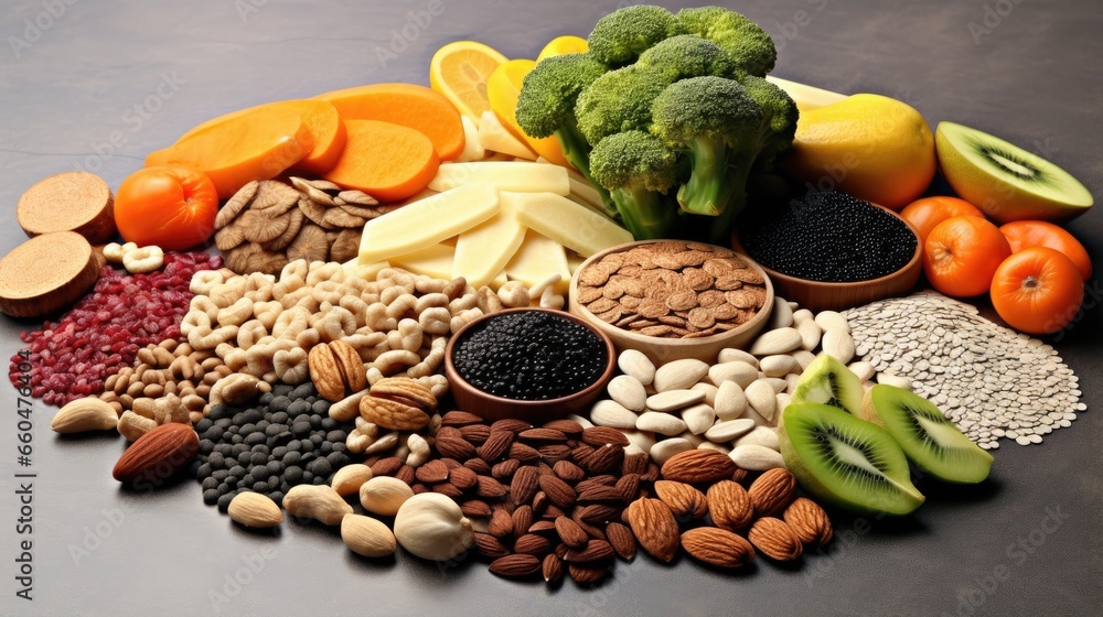 Nutritious diet with fiber rich foods antioxidants vitamins and protein ...