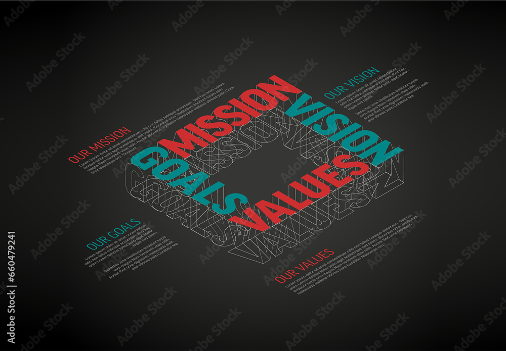 Dark red and teal Company profile statement - mission, vision, values ...
