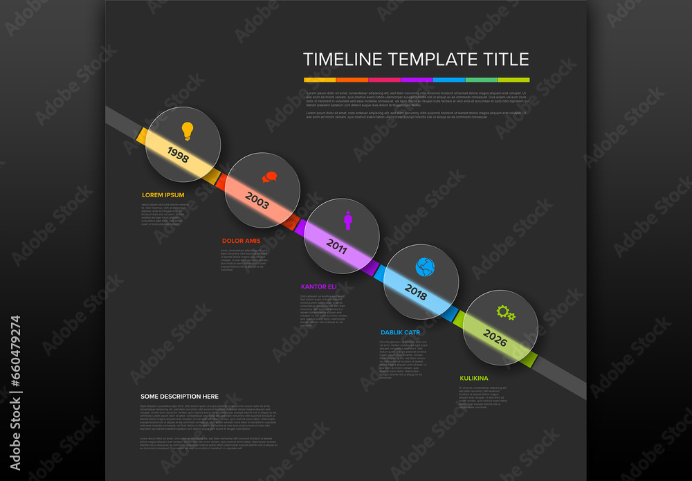 Five semi transparent circles diagonal dark timeline process infographic Stock Template | Adobe ...