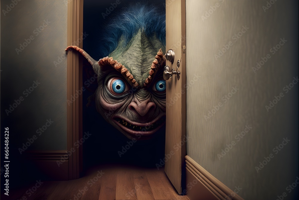 Troll poking an eye around the corner of the bedroom door terrifying ...