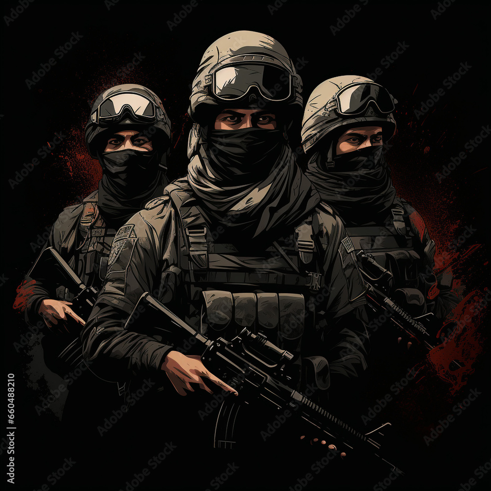 Palestine soldiers in full armor. War between Palestine and Israel ...