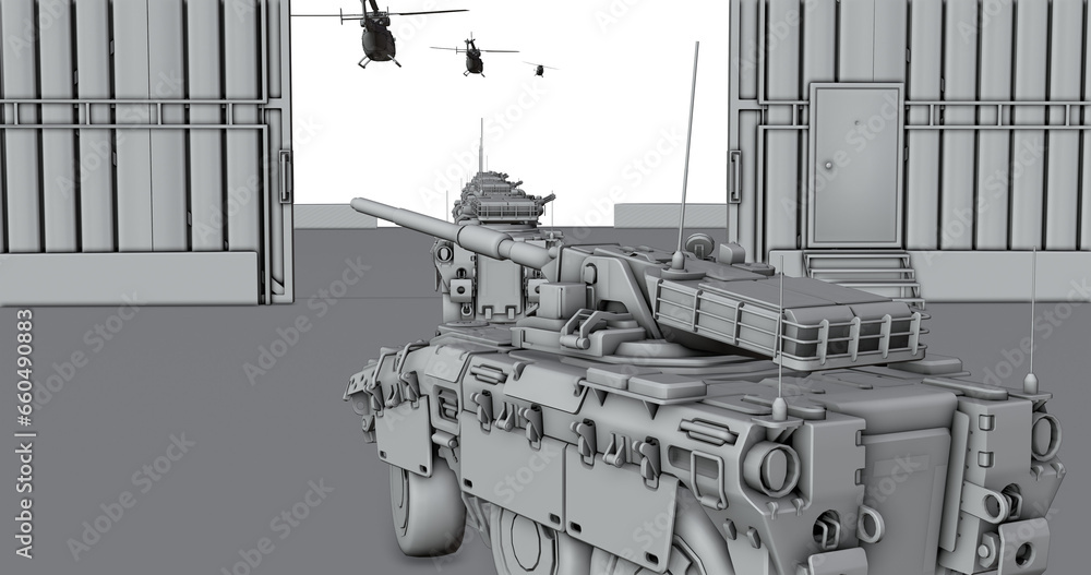 wheeled military tanks at the base, the squad is preparing for a ...