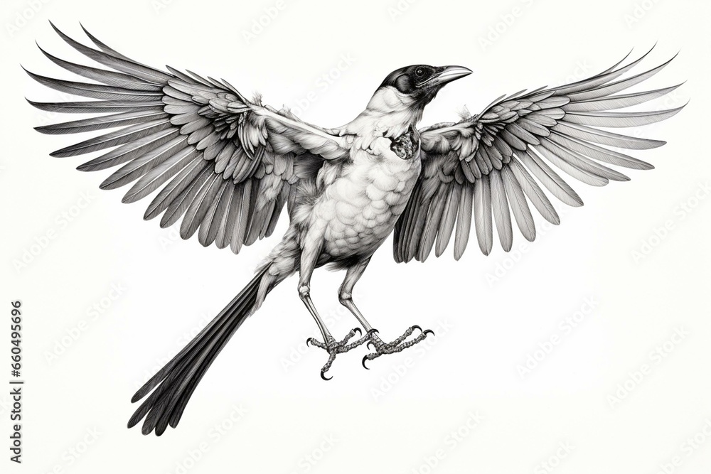 Realistic illustration of a bird skeleton with detailed bones for ...