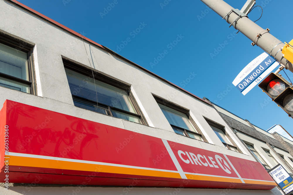 exterior building facade and sign of Circle K, a convenience store ...