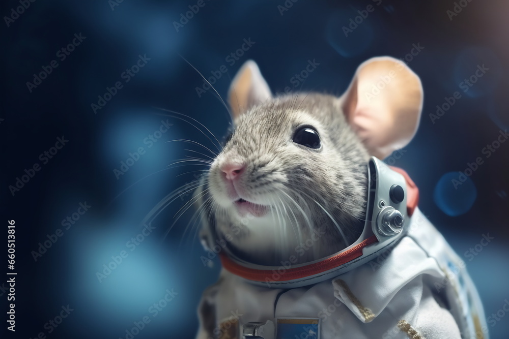 Mouse astronaut in a space suit. Mouse with black eyes, nice, sweet ...