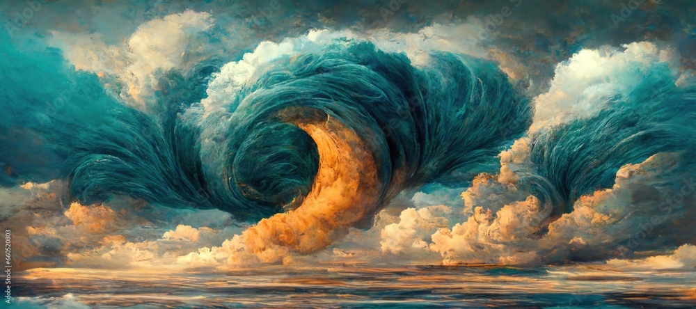 Portal opens in the heavens, swirling dimensional vortex of clouds and ...