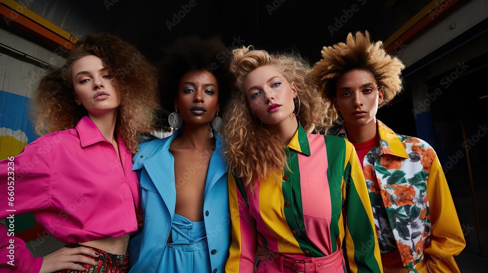 A group of individuals confidently showcasing the iconic new wave style ...