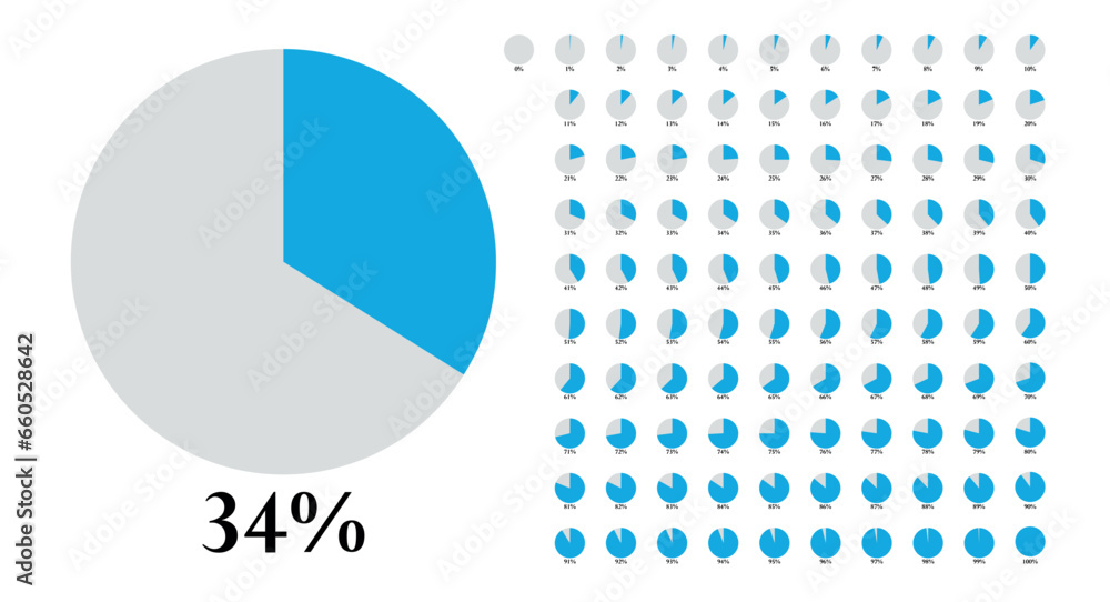 100 Set Pie Chart Percentage Graph Design Infographic Vector 3d Pie Chart Colorful Circle