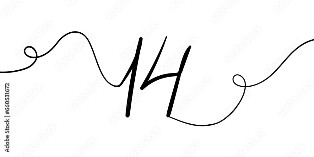Number 14 line art drawing on white background. 14th birthday ...
